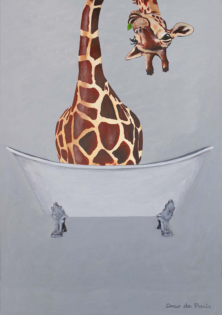 Giraffe in der Badewanne – Coco de Paris-Poster zeigt bezaubernde Tierkunst – ARTSY FARTSY®