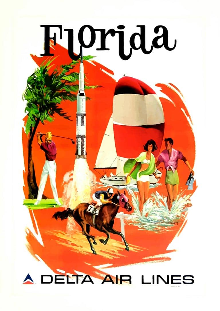 Florida Vintage Plakat Poster präsentiert ikonische Delta Air Lines ...