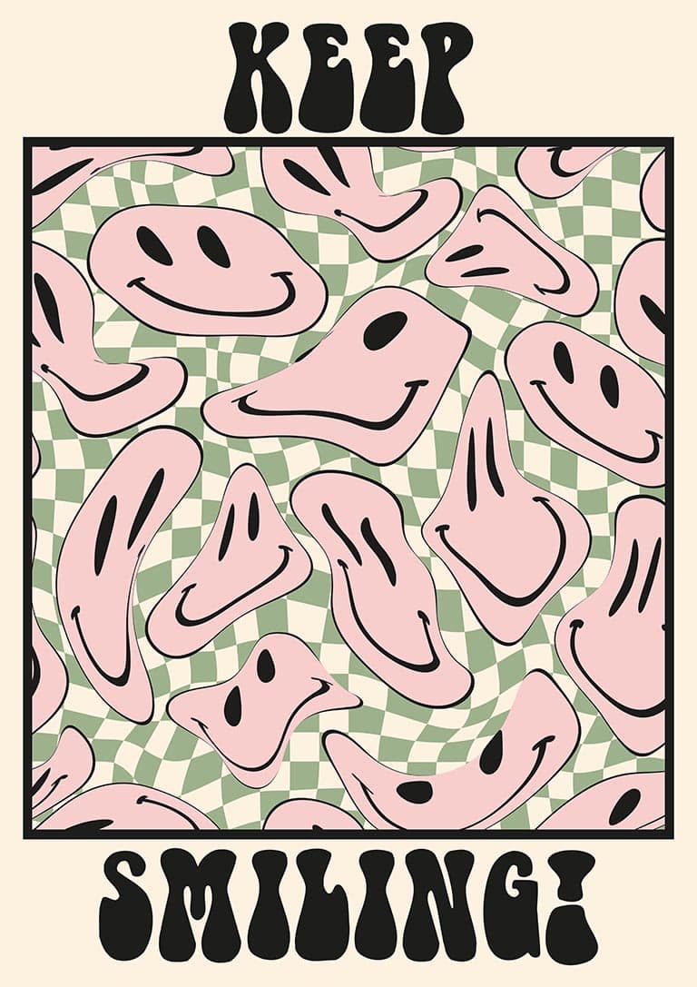 Keep Smiling-Poster mit einzigartigem abstrakten Lächeln-Design für ...