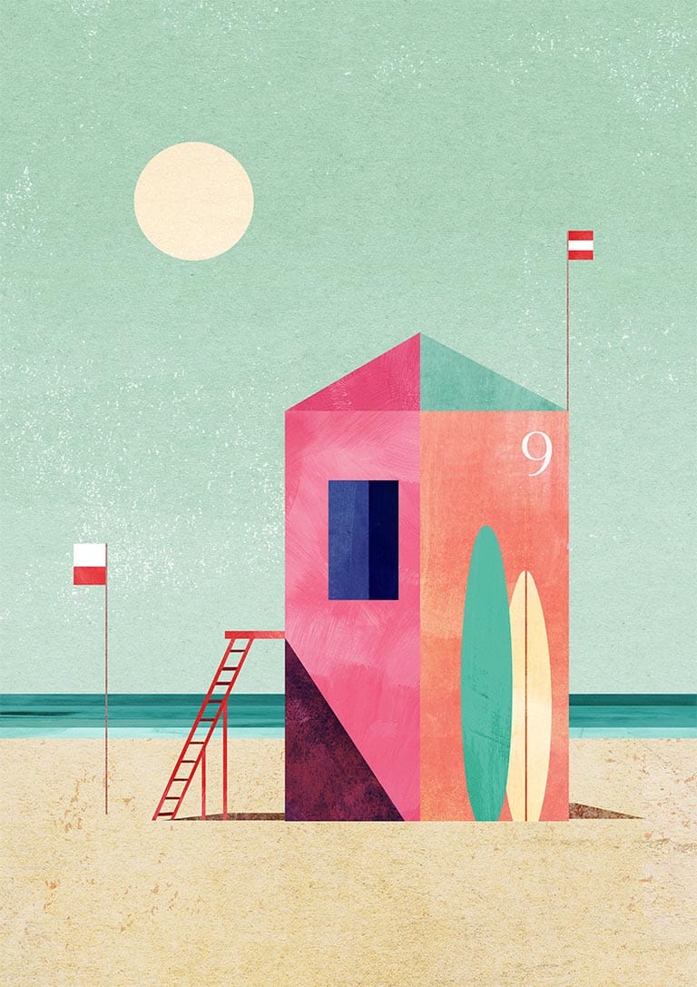 Das Poster „Surf Hut Henry Rivers“ bringt Küstencharme in Ihren Raum ...